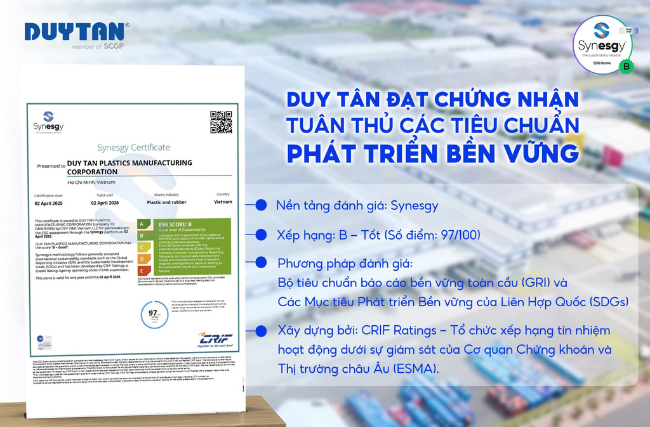 DUY TAN AWARDED CERTIFICATION FOR COMPLIANCE WITH SUSTAINABLE ...